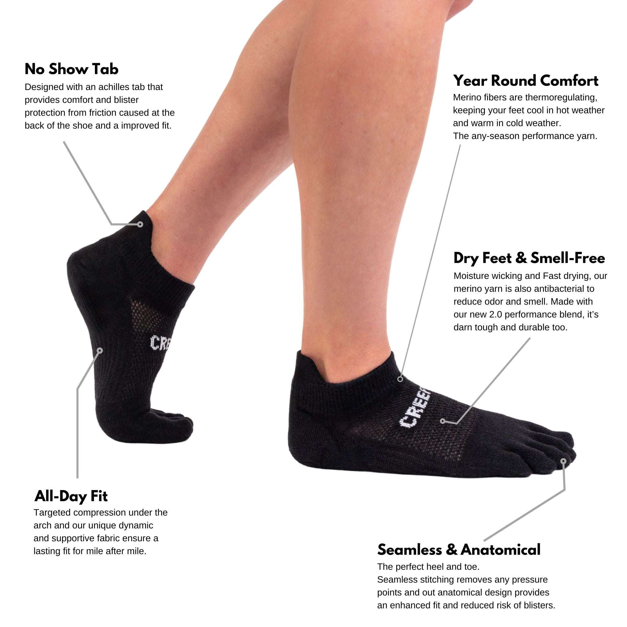 Merino Wool Low Ankle Toe Socks | Creepers Toe Socks | Creepers Socks